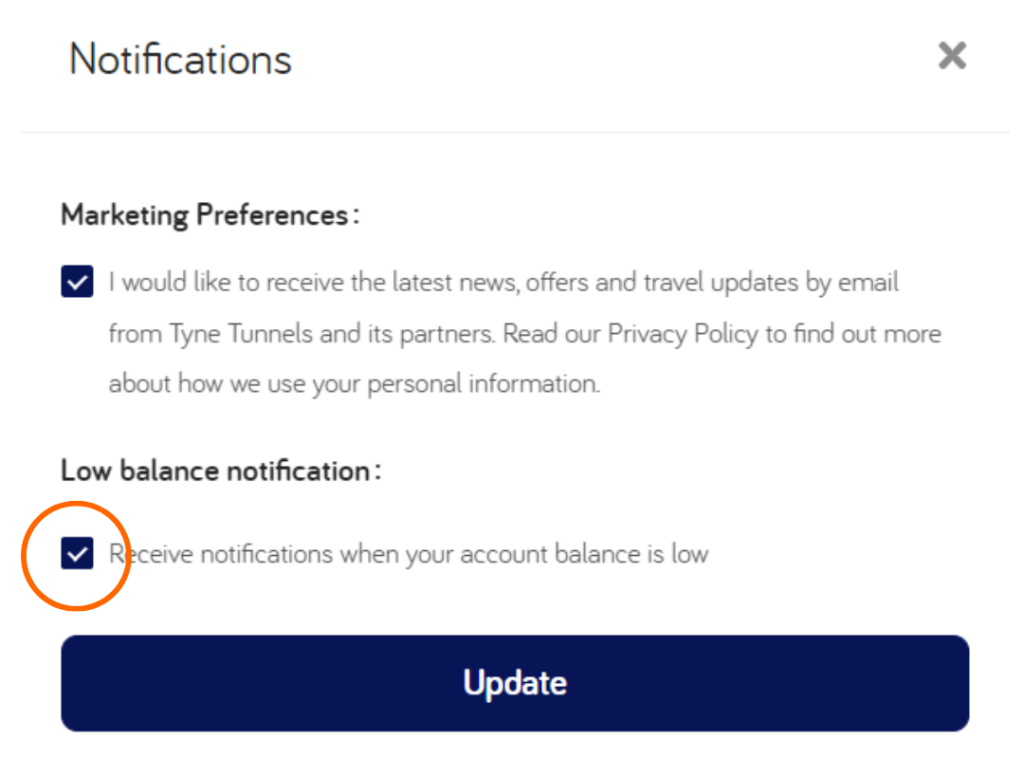 How to Set Up Low Balance Notifications - Tyne Tunnel 2